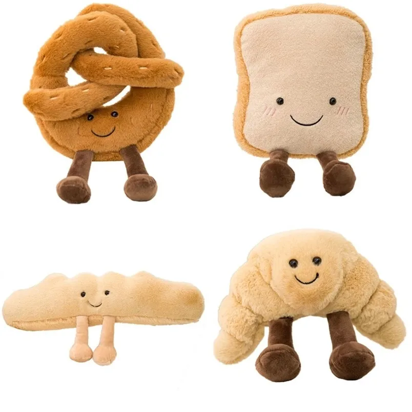 Plush Food Toy Set Soft Bread Cartoon Baguette, Poached Egg, Pretzel ...