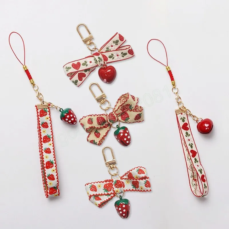 Strawberry Keychains For Women Cute Embroidered Hanging Pendant ...