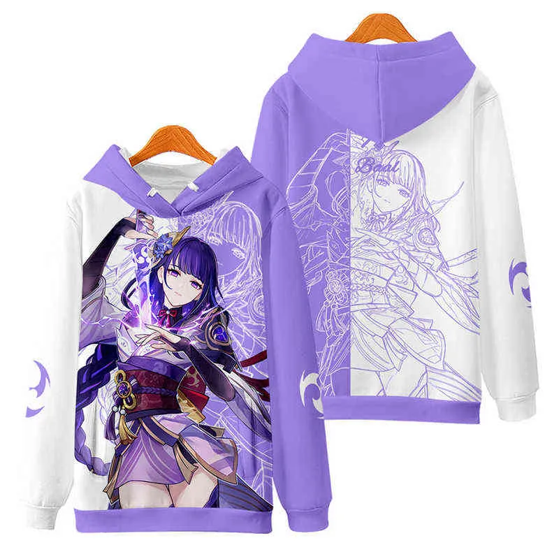 Genshin Impact Raiden Shogun 3D Mint Green Hoodie Anime Game Sweatshirt ...