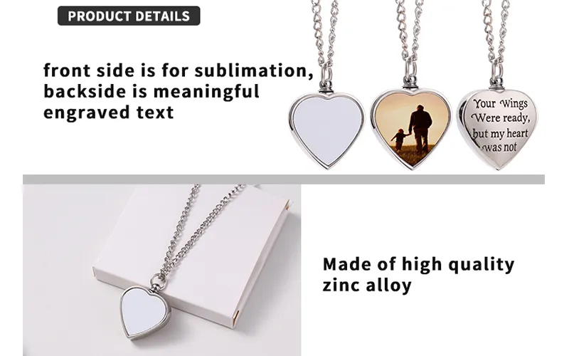 Sublimation Blank Photo Heart Urn Necklace For Ashes... From Hot Wind ...