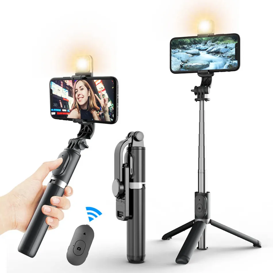 Wireless Bluetooth Selfie Stick Monopod Foldable Mini Tripod with Fill ...