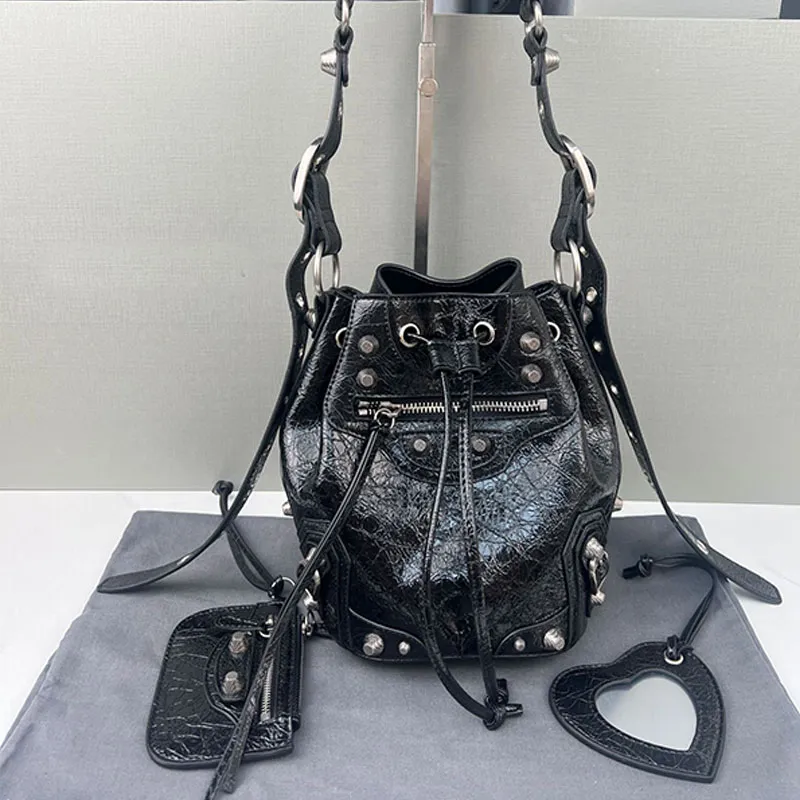 DHgate.com:Leather Motorcycle Bucket Bag for Women, Drawstring Tote ...