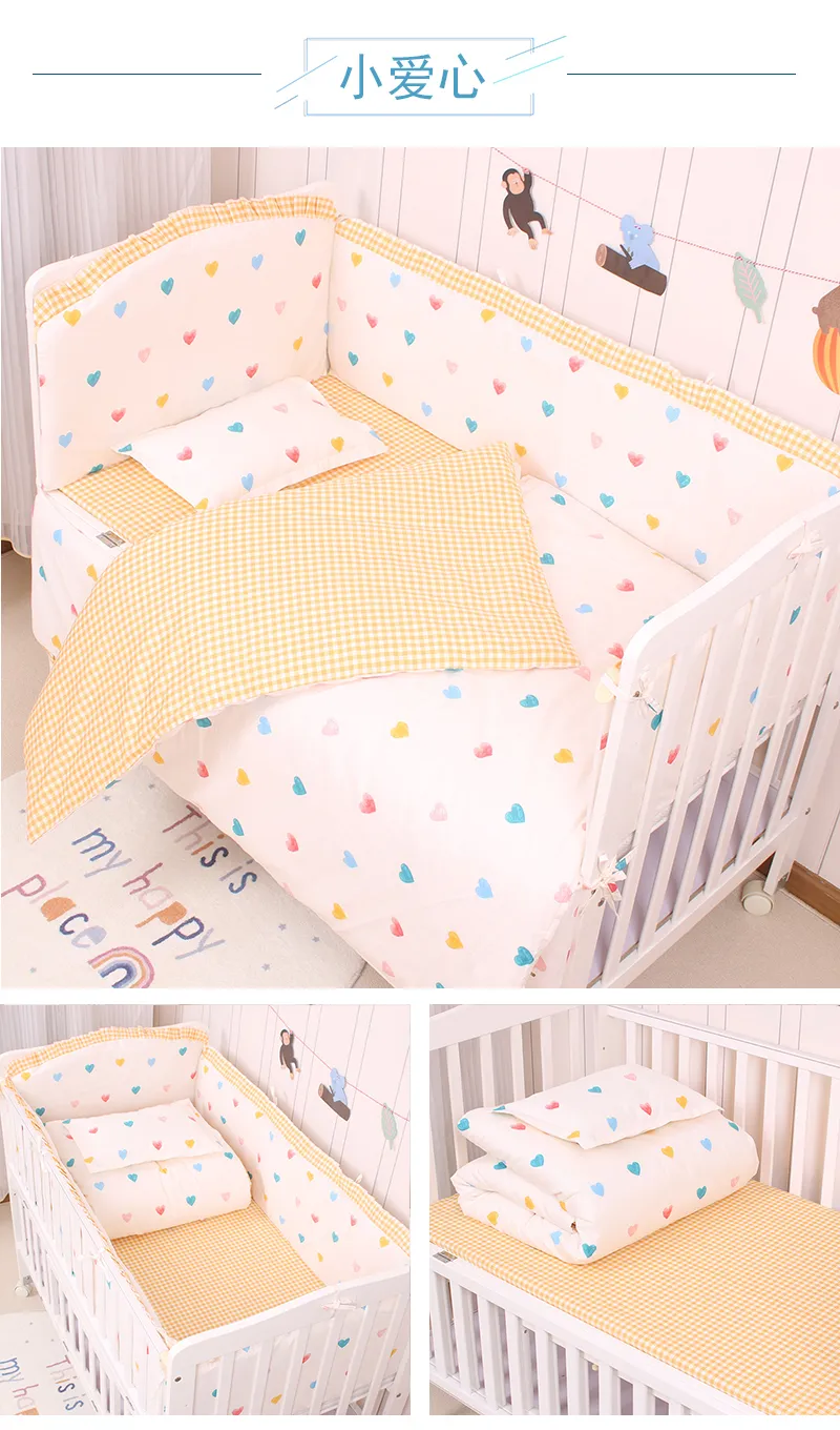 6-Piece Baby Crib Bedding Set - Soft Cotton Cot Bumpers, Fitted Sheet ...