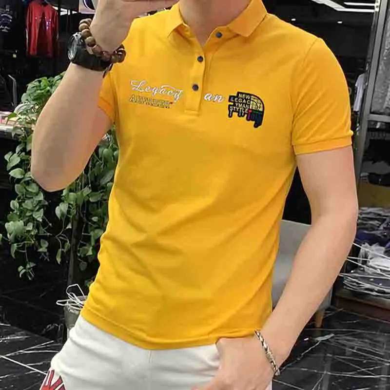 Mens New Polo Shirt Solid Color Embroidered Letters Short Sleeve T