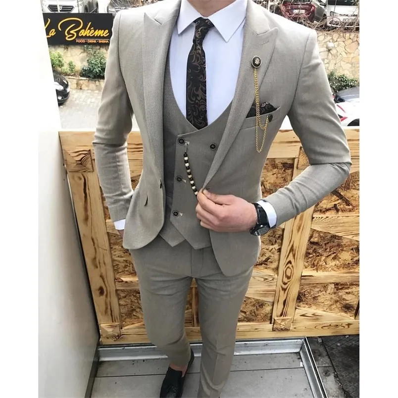 Trajes De Hombre Slim Fit 3 Piezas Prom Tuxedos Peaked Lapel Blazer ...