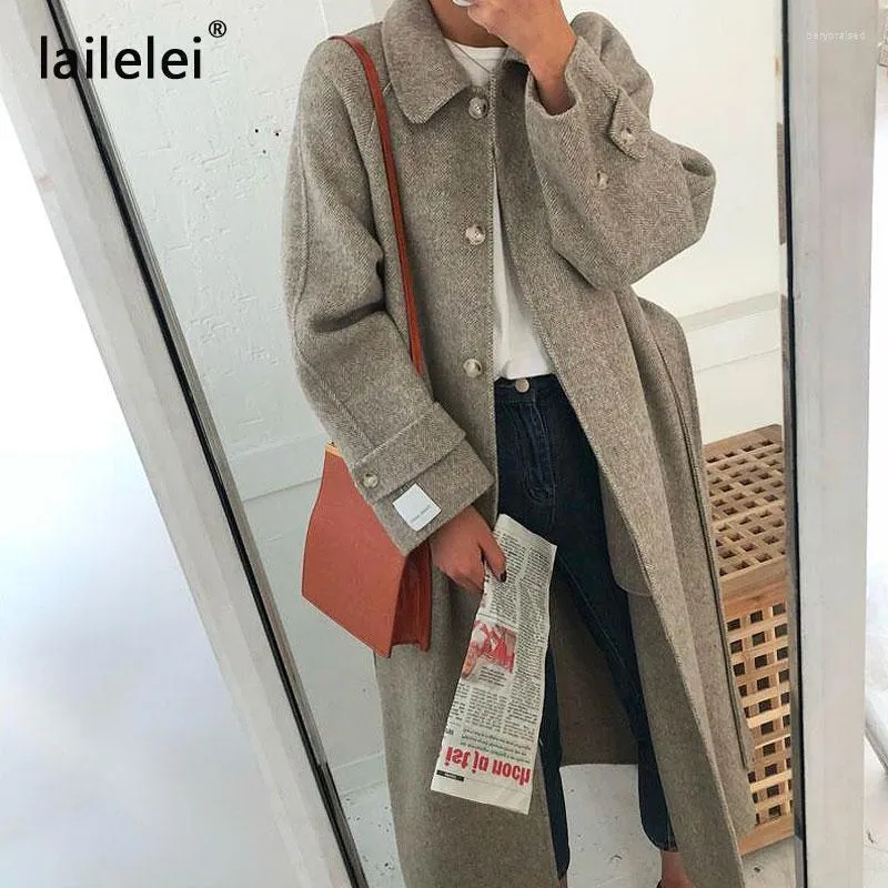 Women's Wool & Blends Korea Herringbone Lapel Long Classic Tweed Coat ...