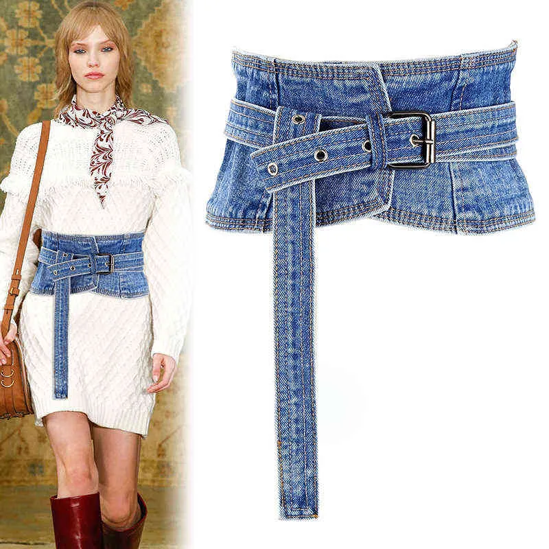 Womens Denim Wide Corset Waist Belt Cincher Waistband Cummerbund With ...