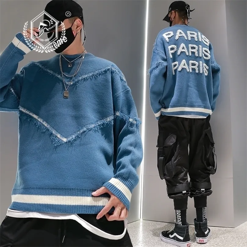 Men's Loose Knit Paris Embroidery Hip Hop Sweater - Casual Comfort ...