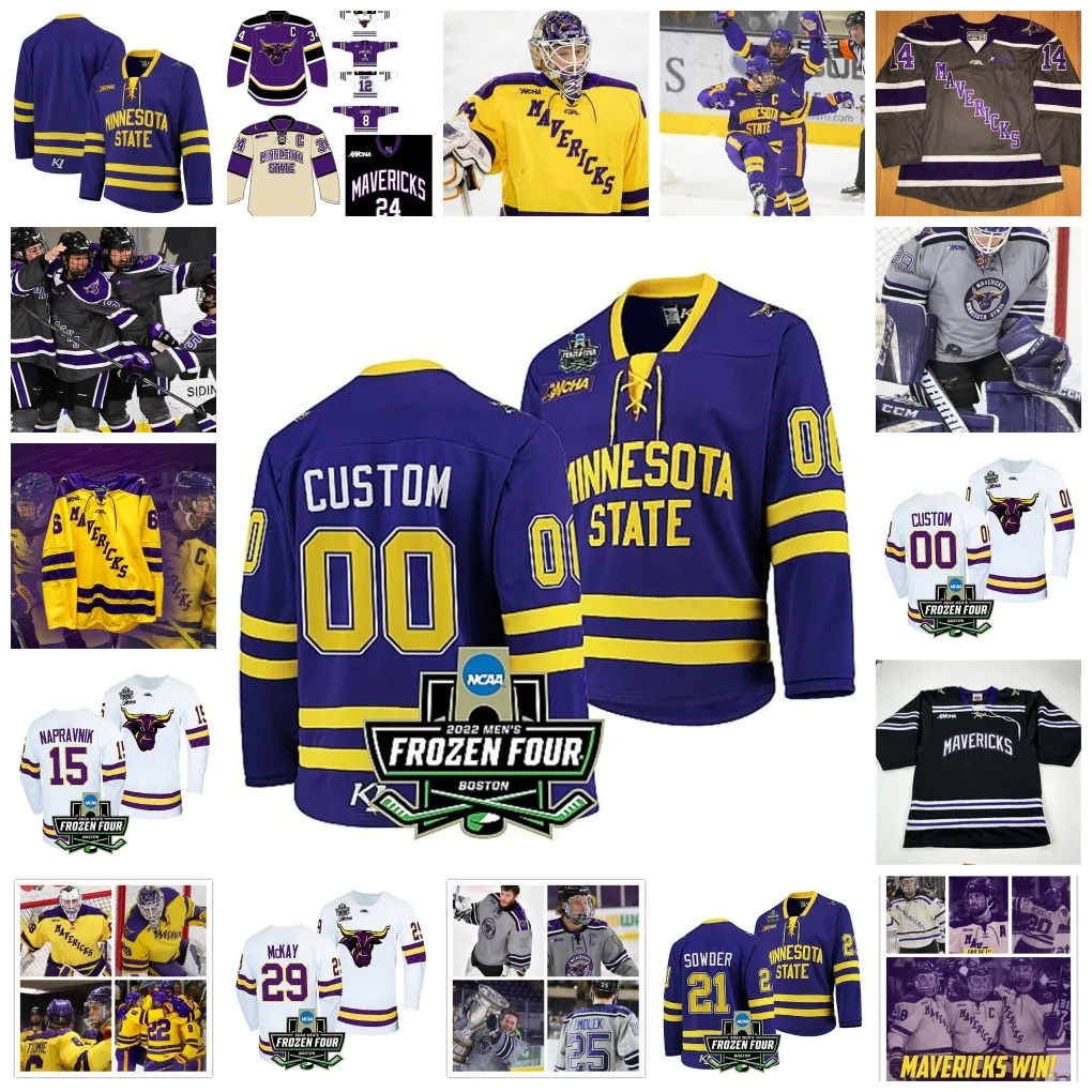 2022 NCAA Frozen Four Minnesota State Mavericks Hockey Jersey Custom 29 Dryden McKay 25 Riese ...