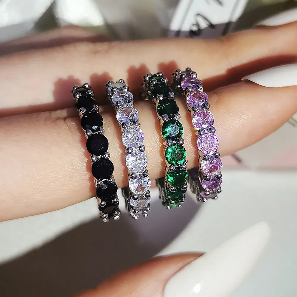 DHgate.com:2022 New Black Pink Green Luxury S925 Silver Wedding Band Eternity Ring Jewelry Gift ...