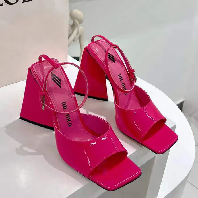 TheAtticoThick Satin Triangular Heel Square Toes Slippers Luxury ...