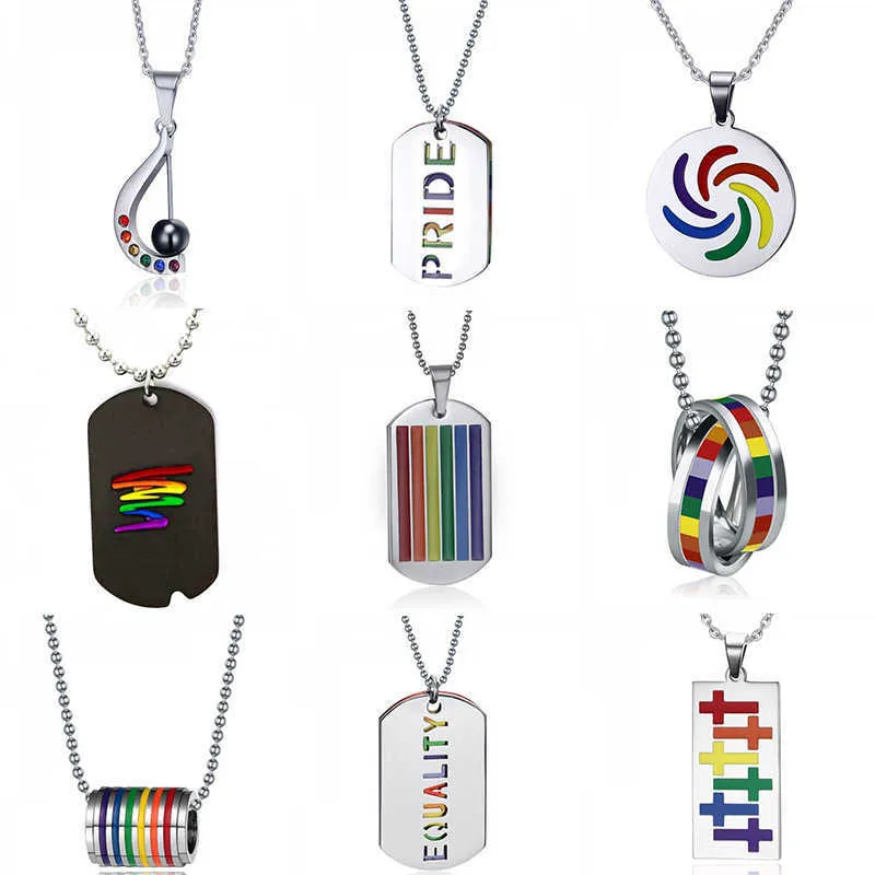 New Rainbow Stainless Steel Circle Pride Gay Necklace Men Fashion ...