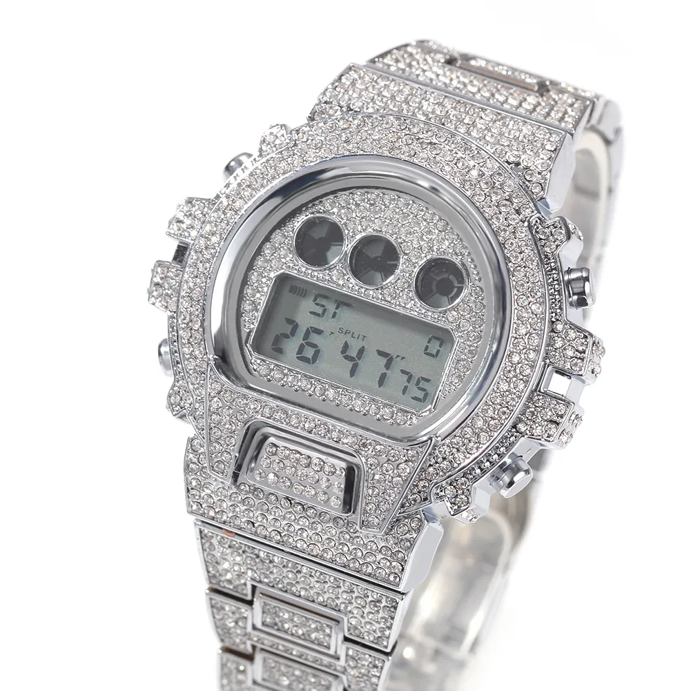 Luxury Full Diamond Gold Watches Designer Mens Digital Electronic ...