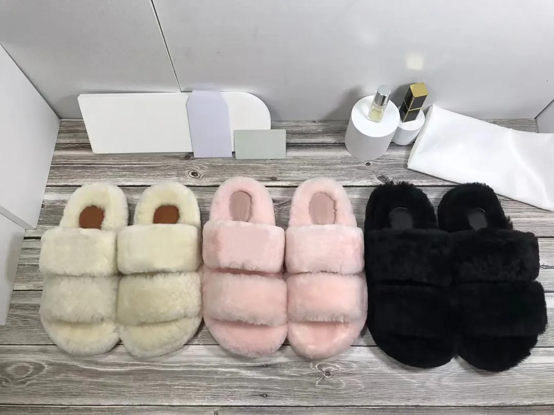 Winter Fluffy Warm Designer Triomphe Shearling Slippers With Fur Lining ...