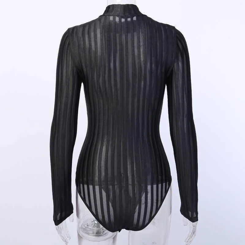 Sexy Sheer Mesh Long Sleeve Stripe Bodysuit Woman... From Cong02, $10. ...