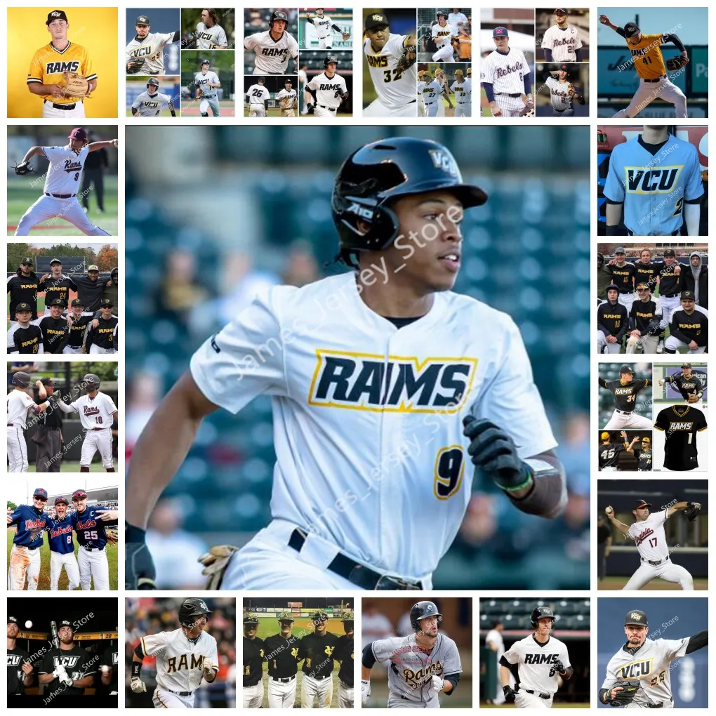 NCAA Custom VCU Baseball Costurou Jersey 33 Mason Delane 34 Ben Nippolt ...