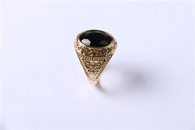 Black Precious The Stones Real Gold Plated Mens Ring With Retro Texture ...