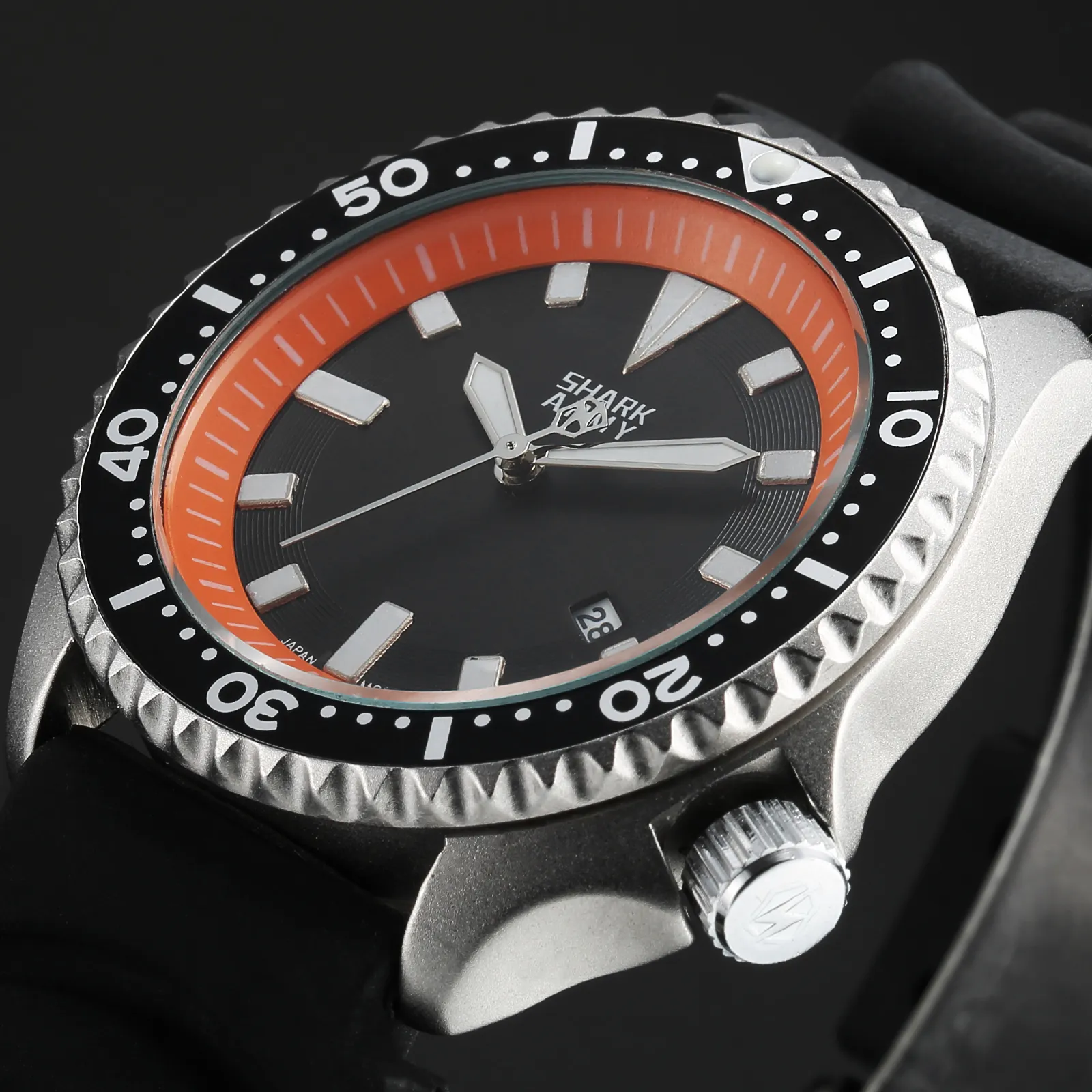 New Shark Army Watch Silver Case Orange Dial Outdoor Sport White Hands ...