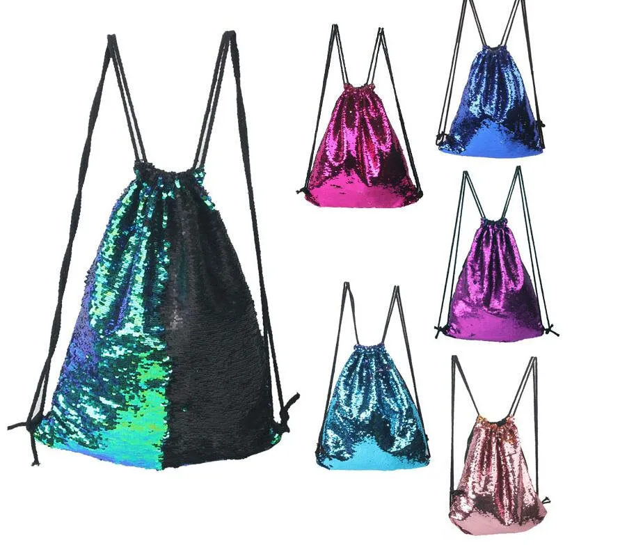 Sequin Mermaid Backpack For Women Reversible Drawstring Glitter ...