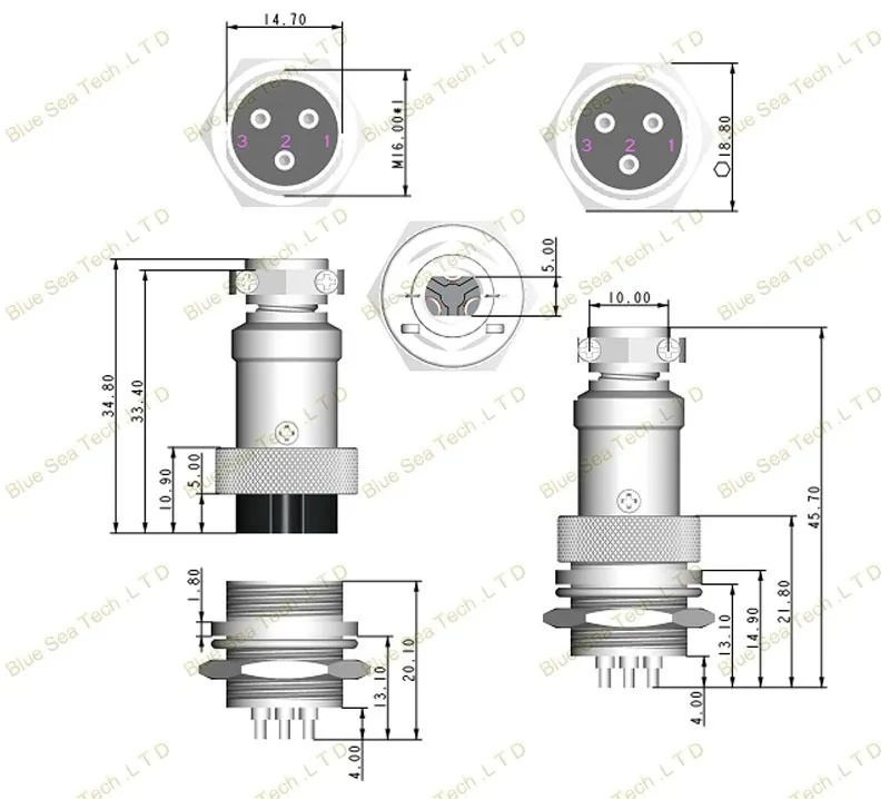 GX16 3 Pin Male & Female Aviation Connector Kit , 16mm Panel Mount ...
