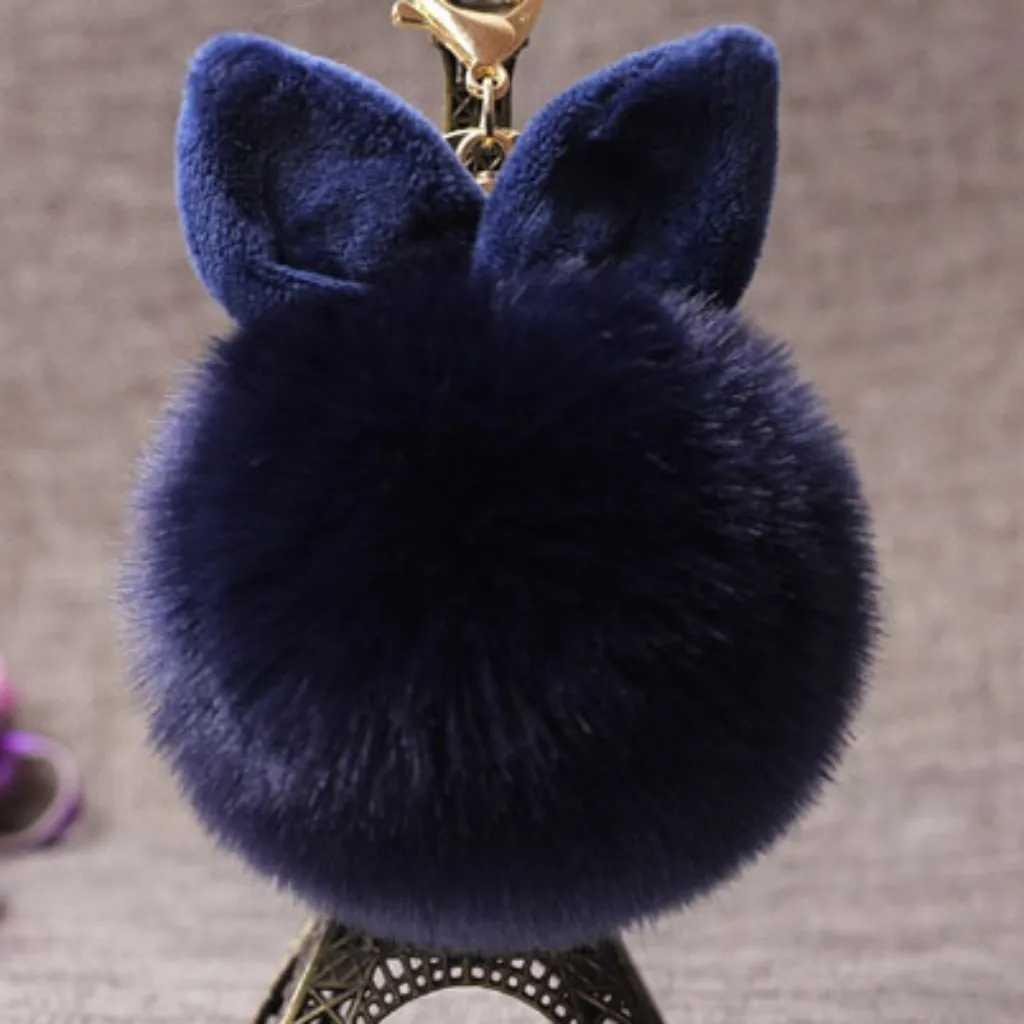Women Fuzzy Bunny Ear Keychain Fashion Faux Rabbit Fur Keyfobs Hoder ...