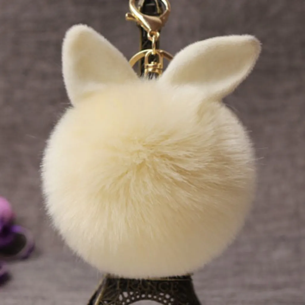 Women Fuzzy Bunny Ear Keychain Fashion Faux Rabbit Fur Keyfobs Hoder ...