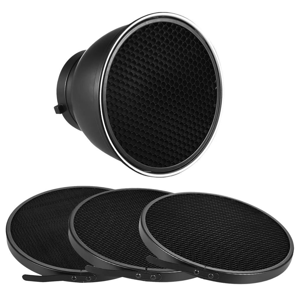 7 Standard Reflector Diffuser Black Drum Shade Dish With Honeycomb Grid ...