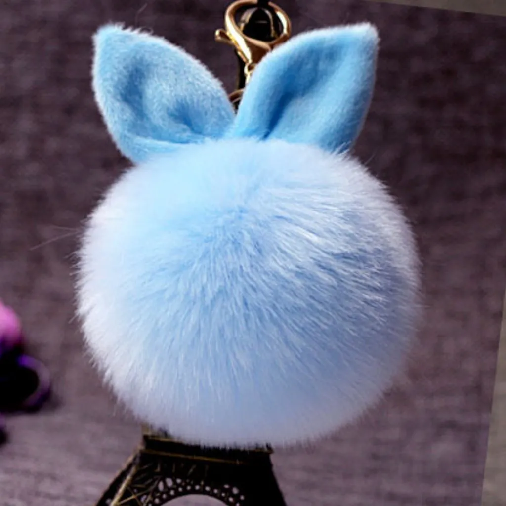 Women Fuzzy Bunny Ear Keychain Fashion Faux Rabbit Fur Keyfobs Hoder ...