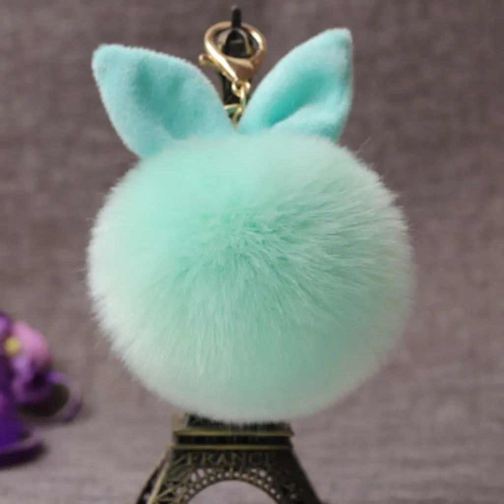 Women Fuzzy Bunny Ear Keychain Fashion Faux Rabbit Fur Keyfobs Hoder ...