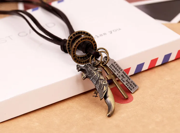 Leather Necklaces For Men: Vintage Cowhide Wolf Tooth Pendant Necklace ...