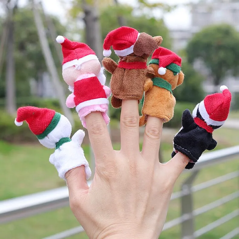 Christmas Finger Puppets Santa, Snowman, Animal Cloth Dolls For ...