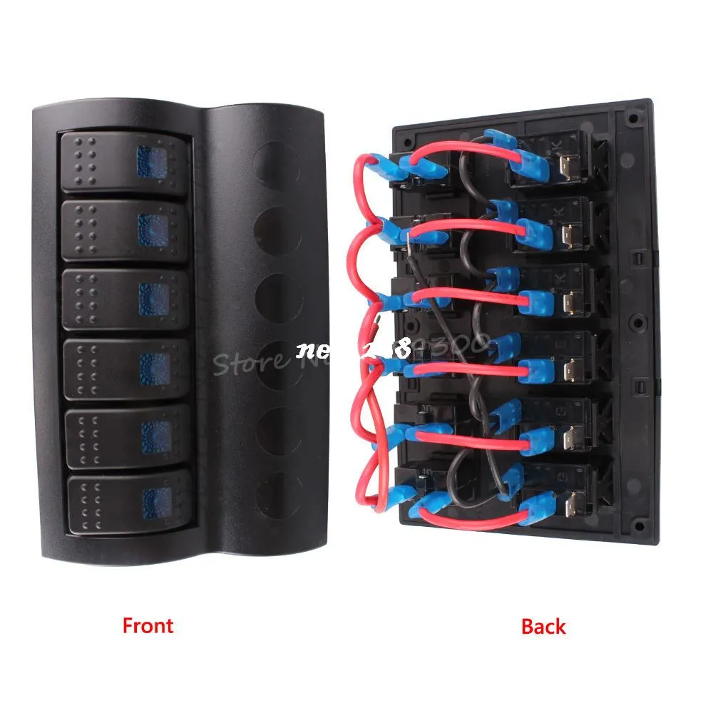 Waterproof Black 6 Gang Marine Boat Caravan Rocker Switch Panel with ...