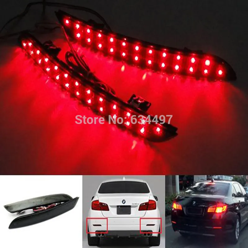 Black Smoked LED Rear Bumper Reflector For BMW F10 528i, 535i, 550i ...