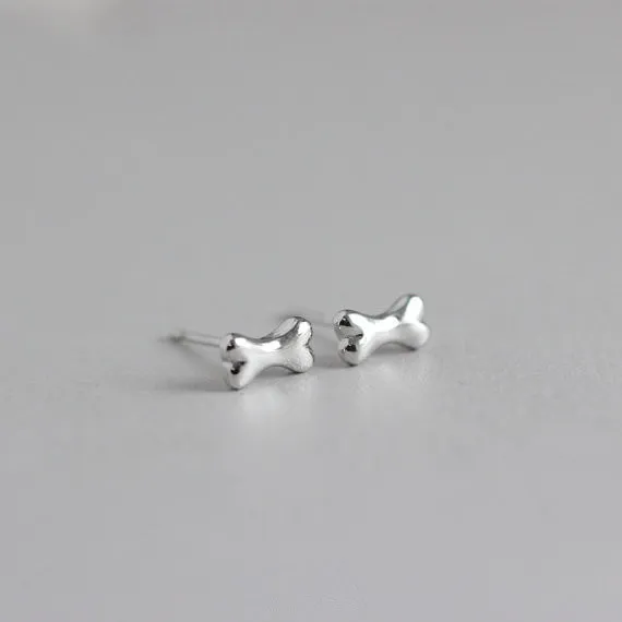 Cute Dog Bone Stud Earrings For Women And Girls Small Gold And Silver ...