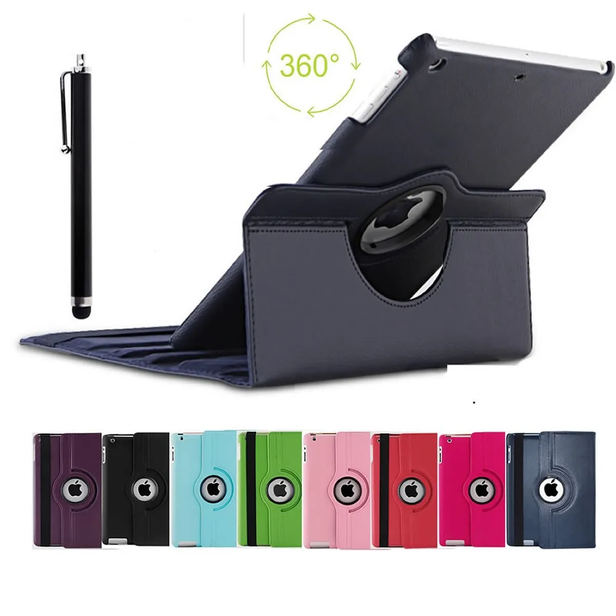 360 Degree Rotating PU Leather IPad Case Stand Smart Cover For IPad 2 3 ...