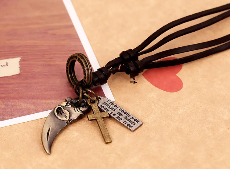 Leather Necklaces For Men: Vintage Cowhide Wolf Tooth Pendant Necklace ...