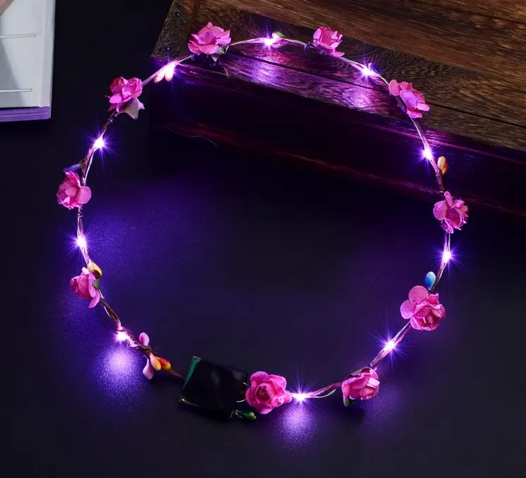 LED Flashing Flower Crown Headband Light Up Party Rave Floral Hair ...
