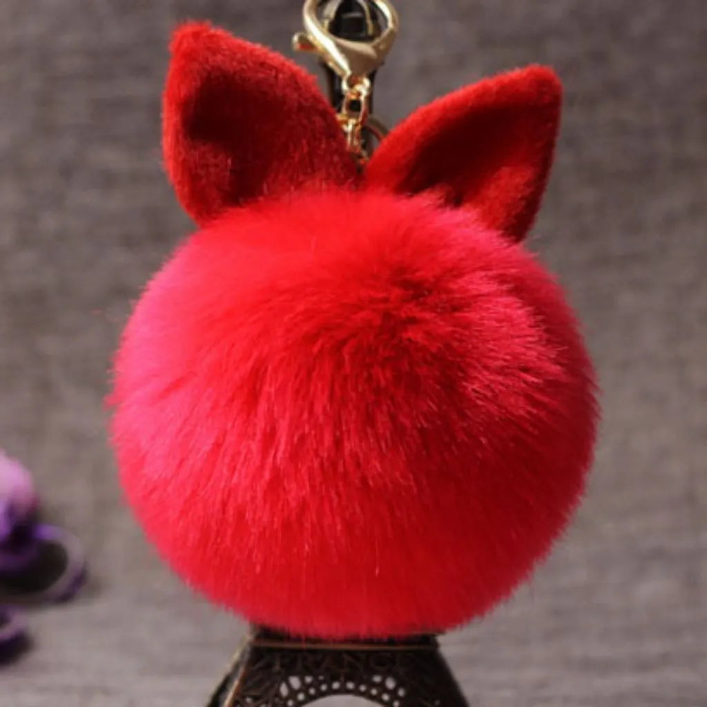 Women Fuzzy Bunny Ear Keychain Fashion Faux Rabbit Fur Keyfobs Hoder ...