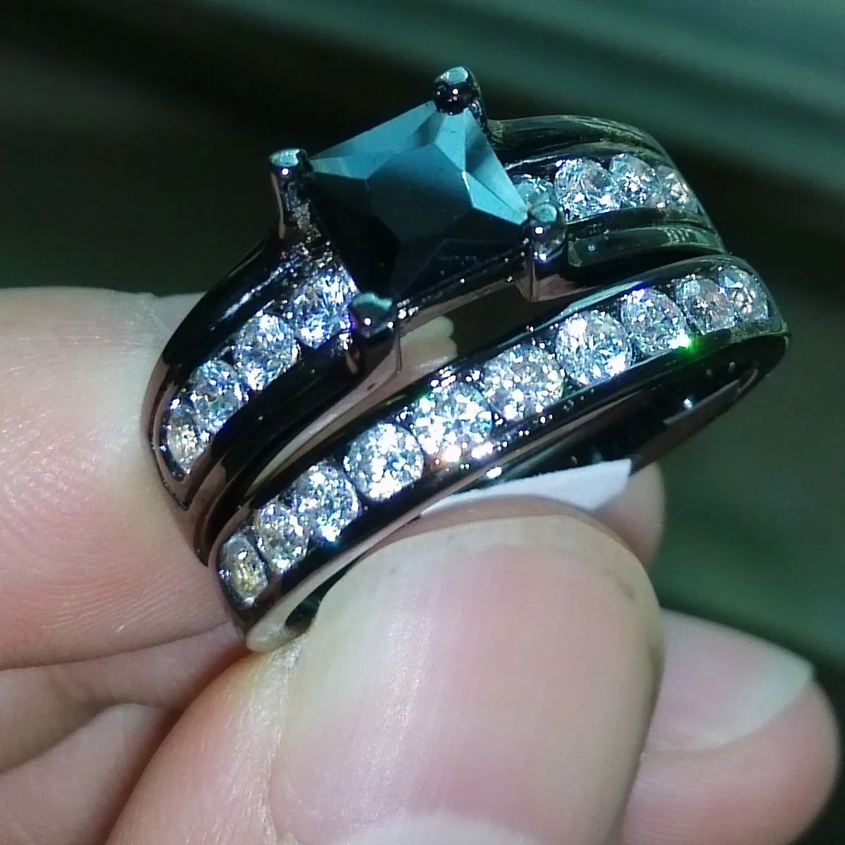 Vintage Black Gold Engagement Rings: White Topaz & 10K Black Gold ...