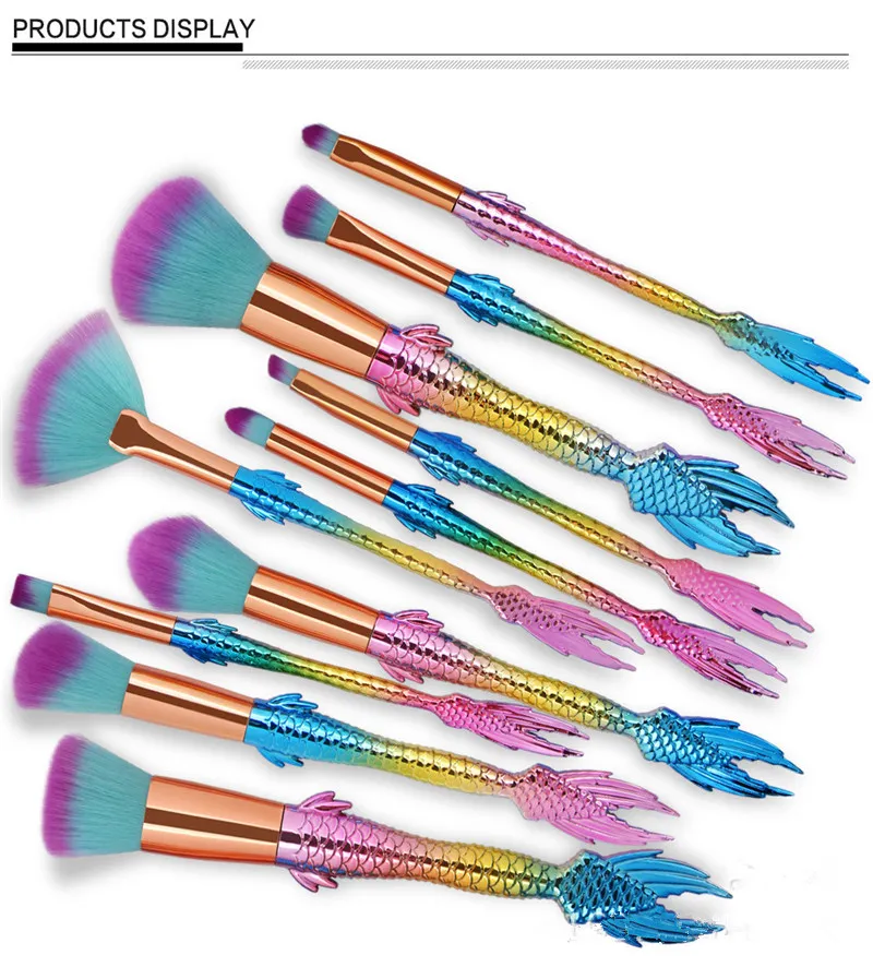 Mermaid Makeup Brushes Set, Rainbow Fish Makeup Brush Kit With Bag ...