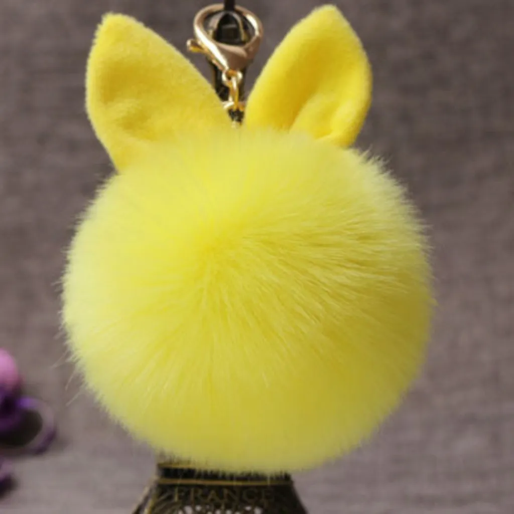 Women Fuzzy Bunny Ear Keychain Fashion Faux Rabbit Fur Keyfobs Hoder ...
