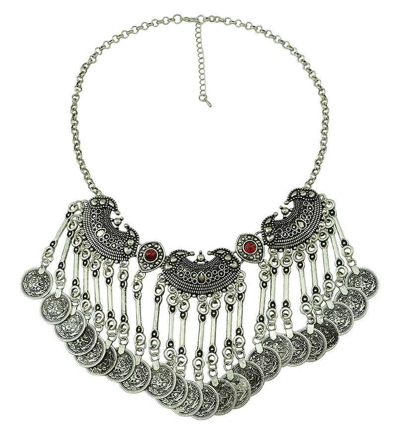 DHgate.com:Bohemian style silver plated alloy Fringe Coin Collar ...