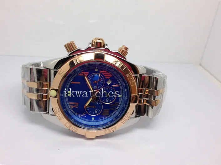 028 Male Watch Blue Face Quartz Stopwatch Wristwatch With Stainless ...