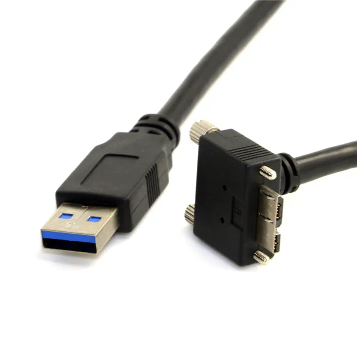 10Ft 3m 90 Degree Down Angled Micro USB Screw Mount To USB 3.0 Data ...