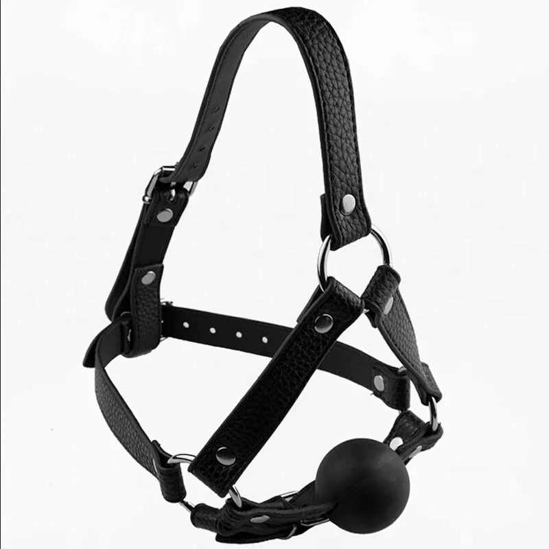 Leather Ball Gag Harness Adult Mouth Stuffed Solid Silicone Balls Sex Product For Adult Bdsm