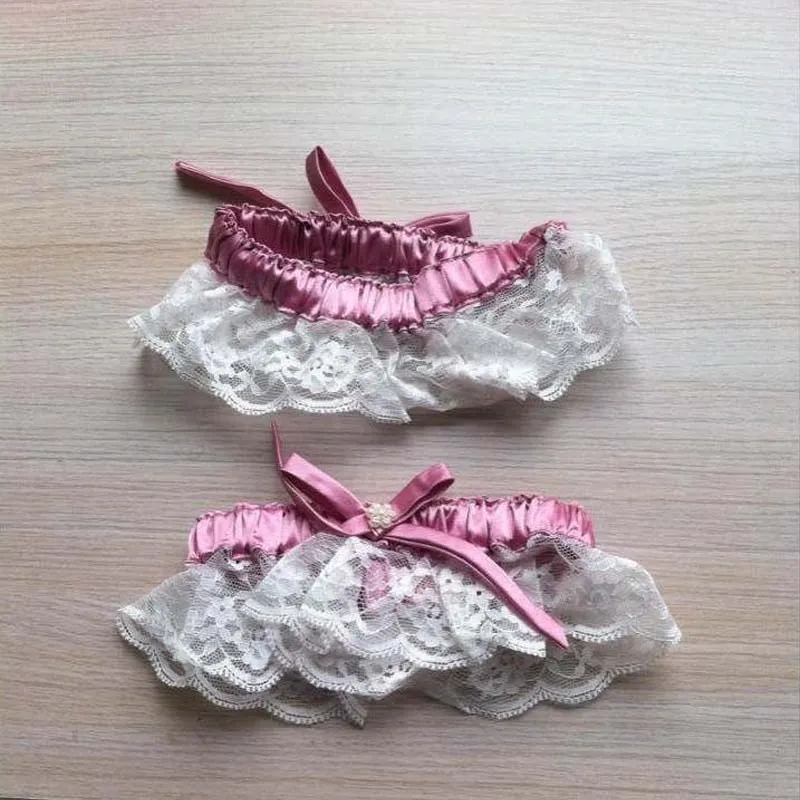Stunning Custom Diy Lace Garter With Shining Pearl And Dark Pink ...