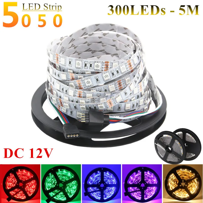 5050 LED Strip Lights: 5M Roll, 300 LEDs, Flexible Ribbon Warm White ...