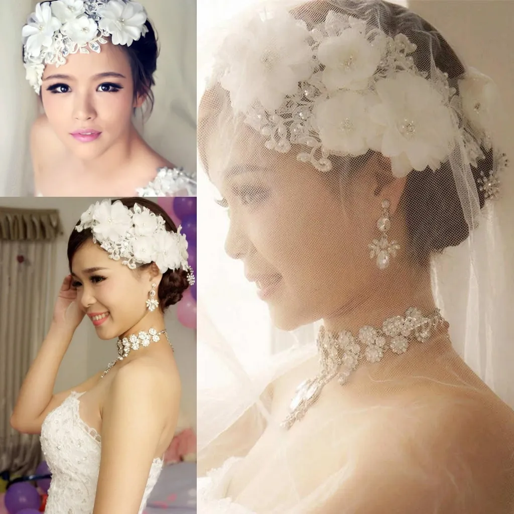 Bridal Lace Pearl Headband Handmade Rhinestone Crystal Flower Hair ...
