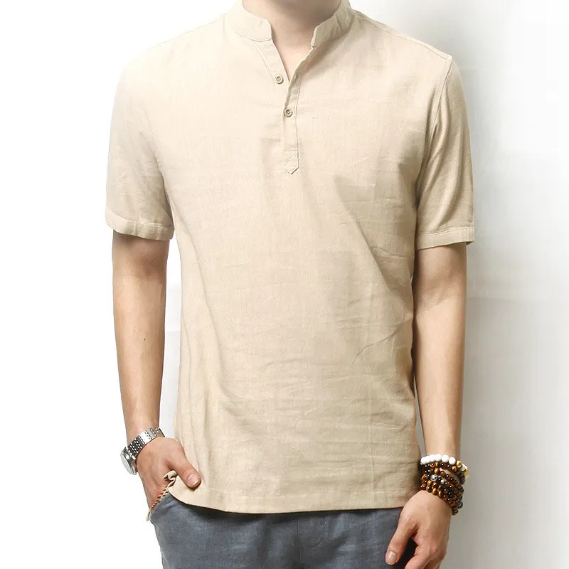 DHgate.com:Mens Linen Cotton Blended Short Sleeve Shirt Mandarin Collar ...
