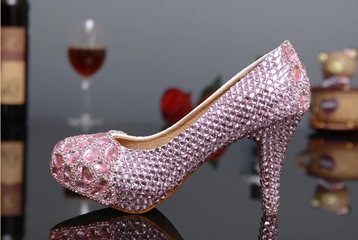 Pink Rhinestone High Heels: Wedding Party Shoes 14cm/5.5in, 12cm/4.7in ...